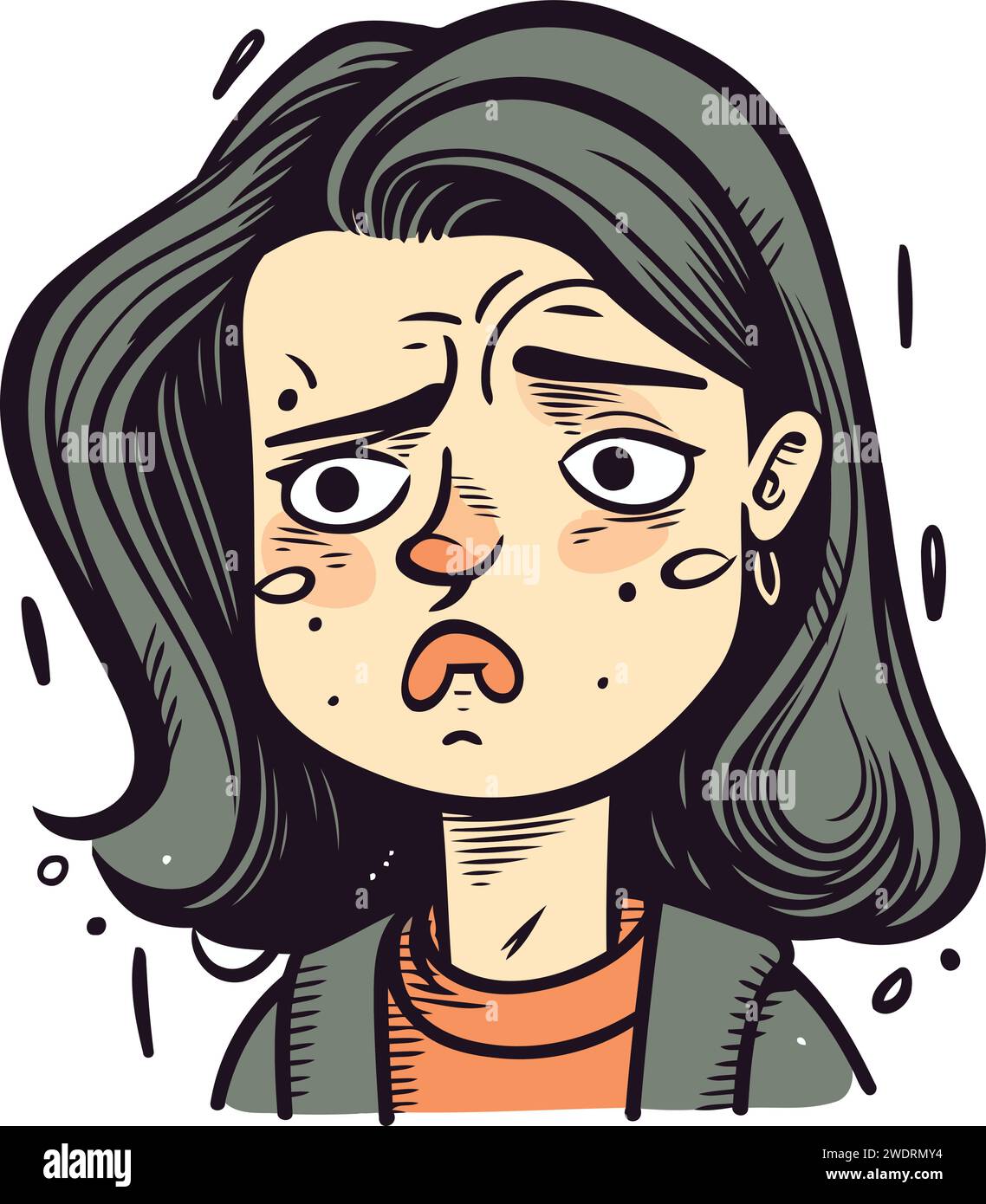 Cartoon illustration of a woman with a sad expression on her face Stock ...
