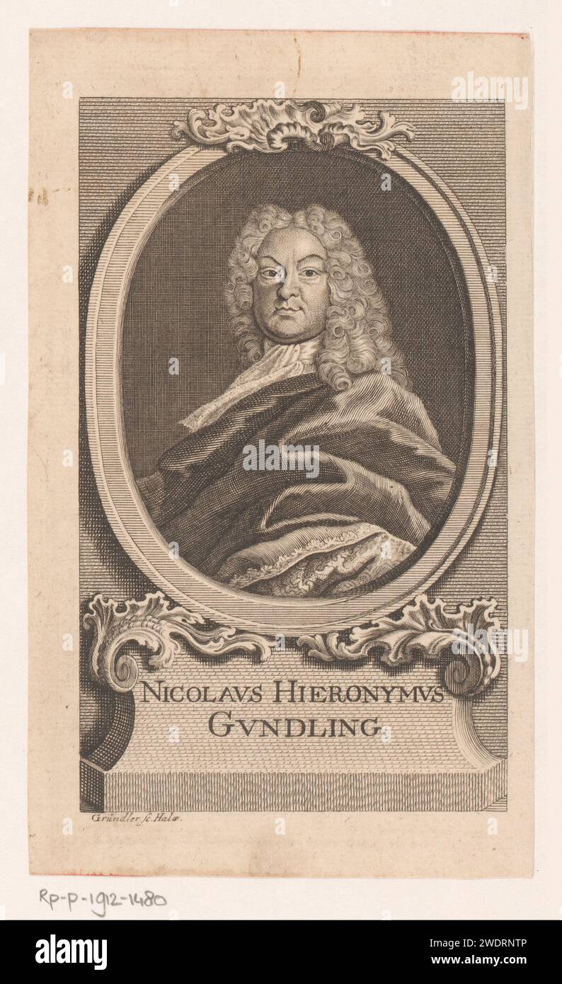 Portrait van Nicolaus Hieronymus Gundling, Gottfried August Gründler ...