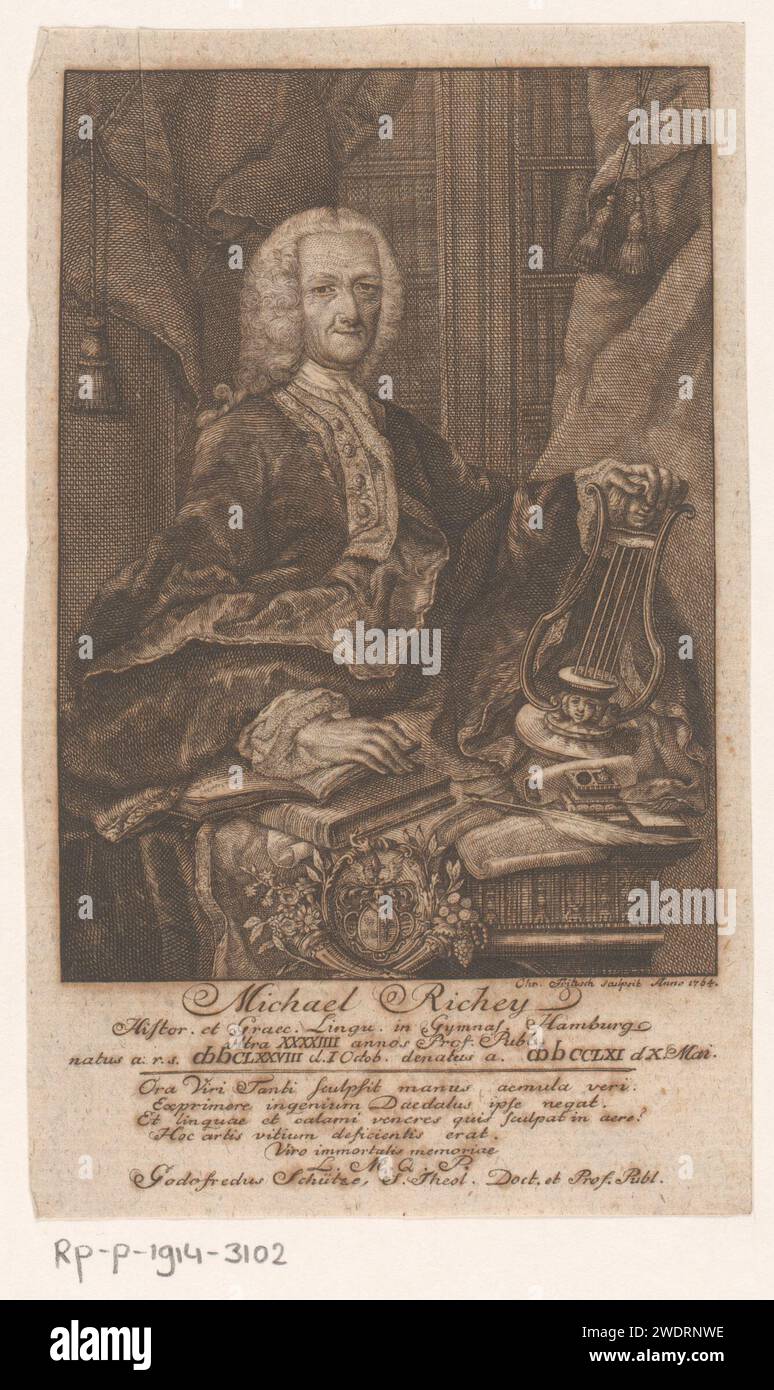 Portrait van Michael Richey, Christian Fritzsch, 1764 print paper ...
