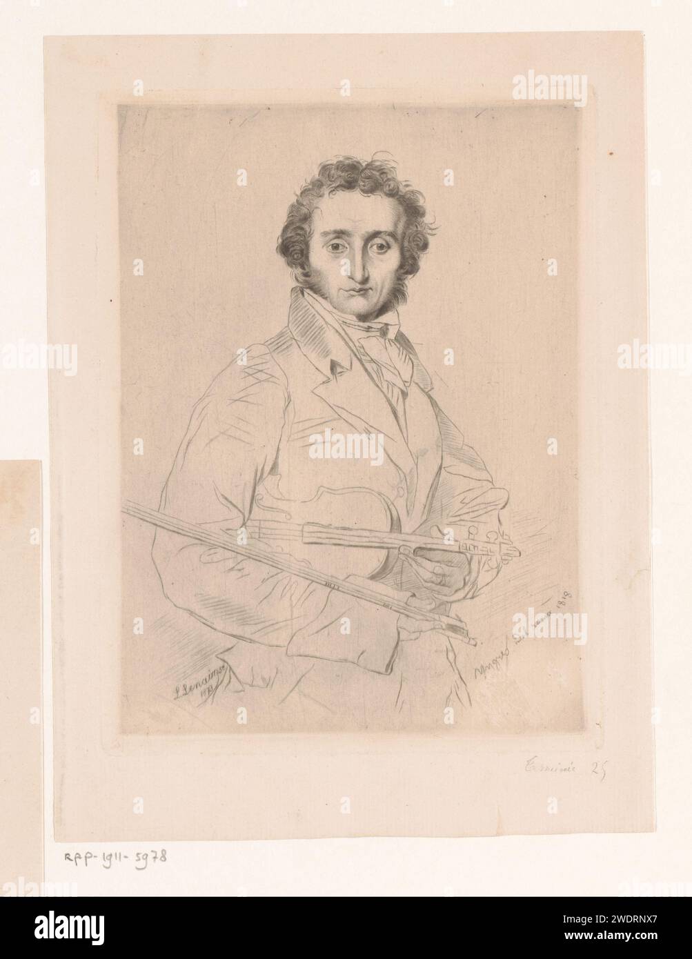 Portret van Niccolò Paganini, Louis Le Nain, after Jean Auguste ...