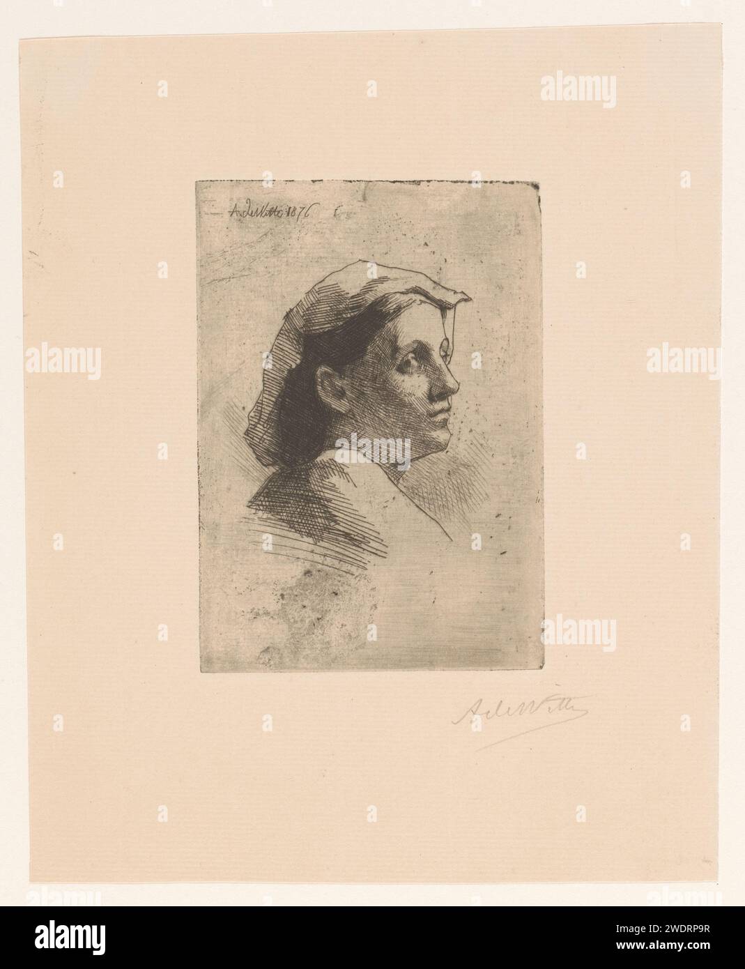 Head of a young woman, Adrien de Witte, 1876 print paper etching head ...