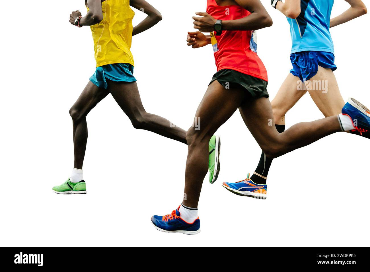 group african and european runners running marathon race isolated on ...