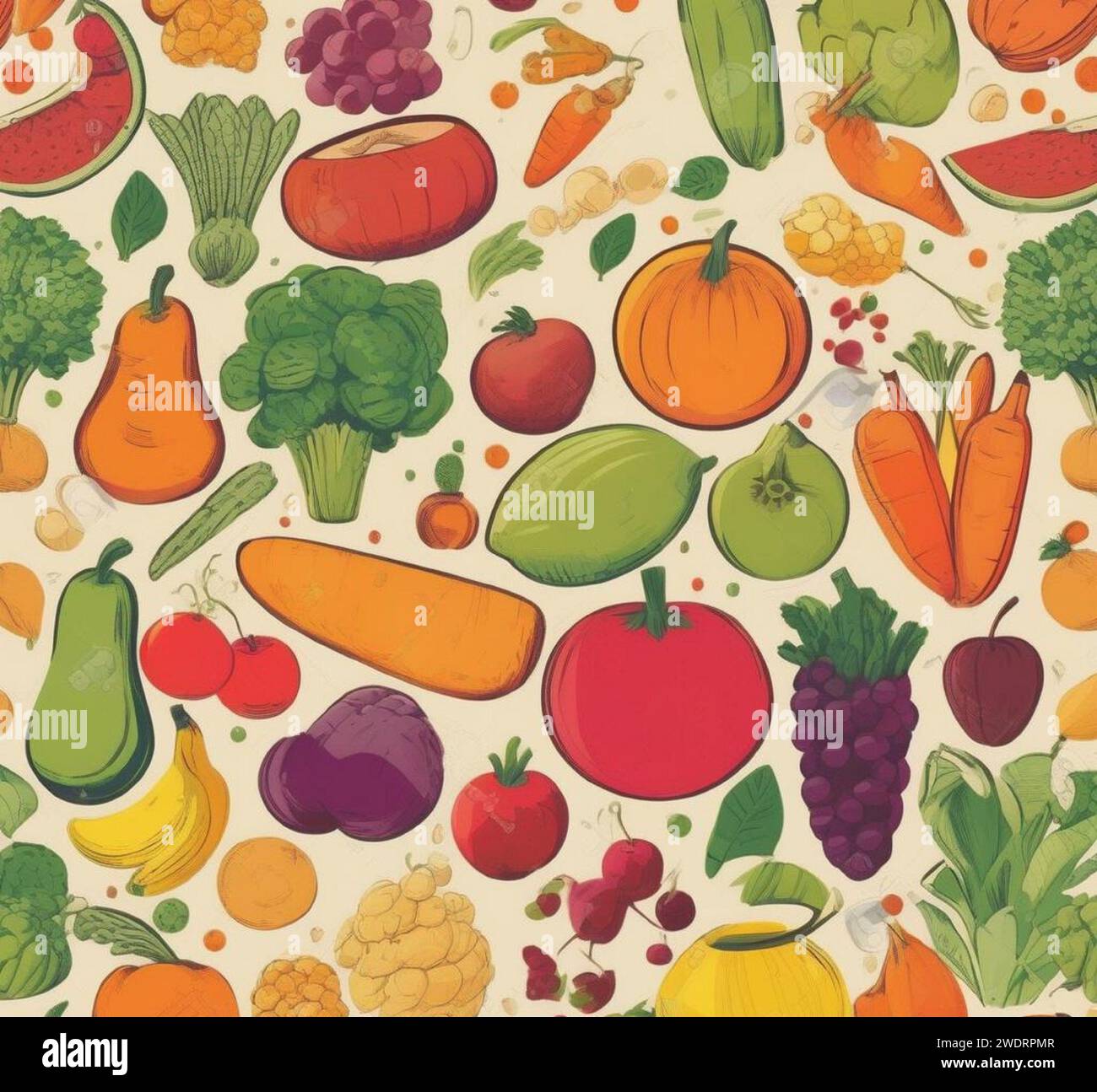 Assorted fresh produce arranged artfully on a vibrant backdrop Stock ...