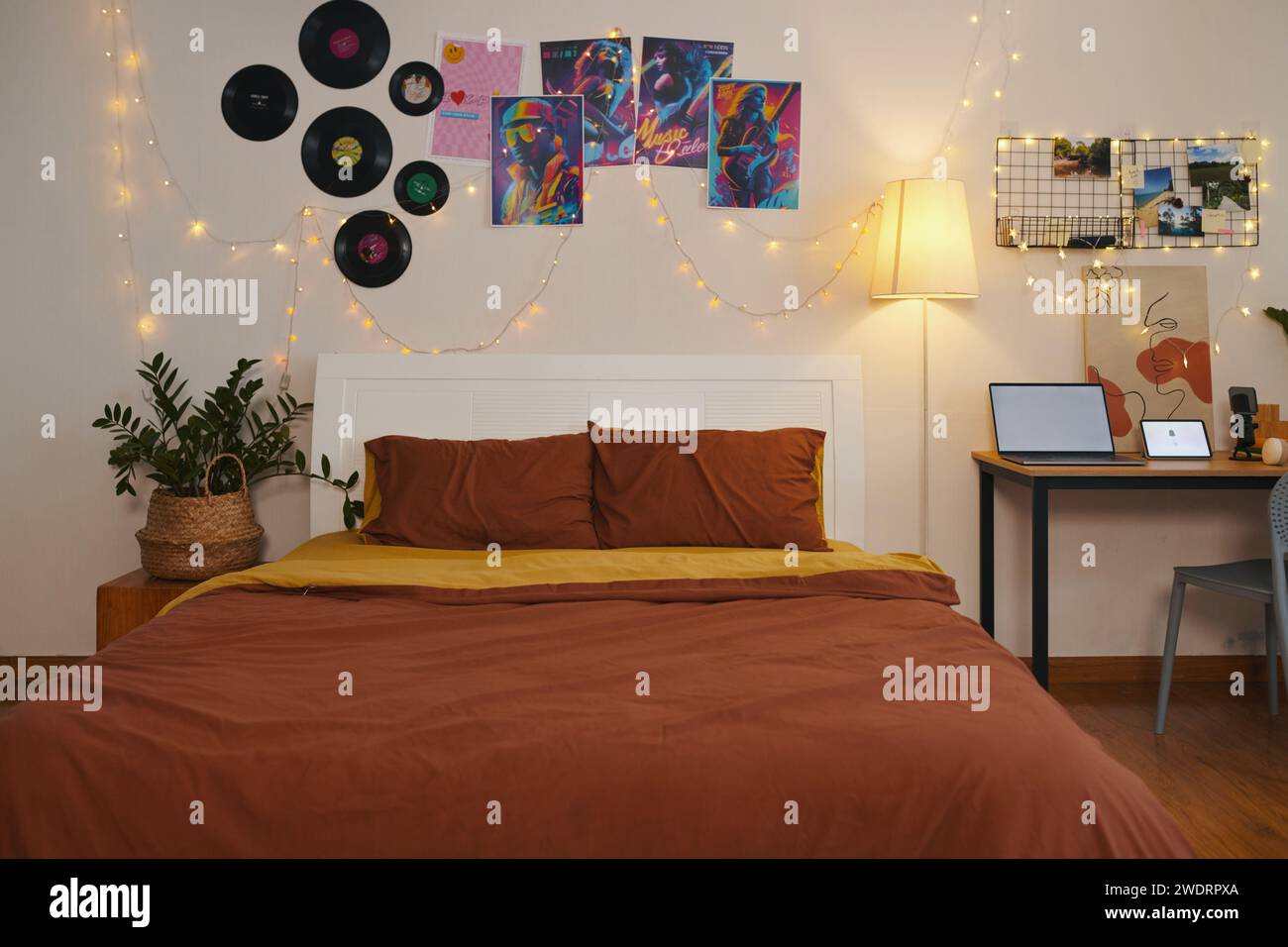 Room with furniture and bedroom with bed lights in room hi-res stock ...