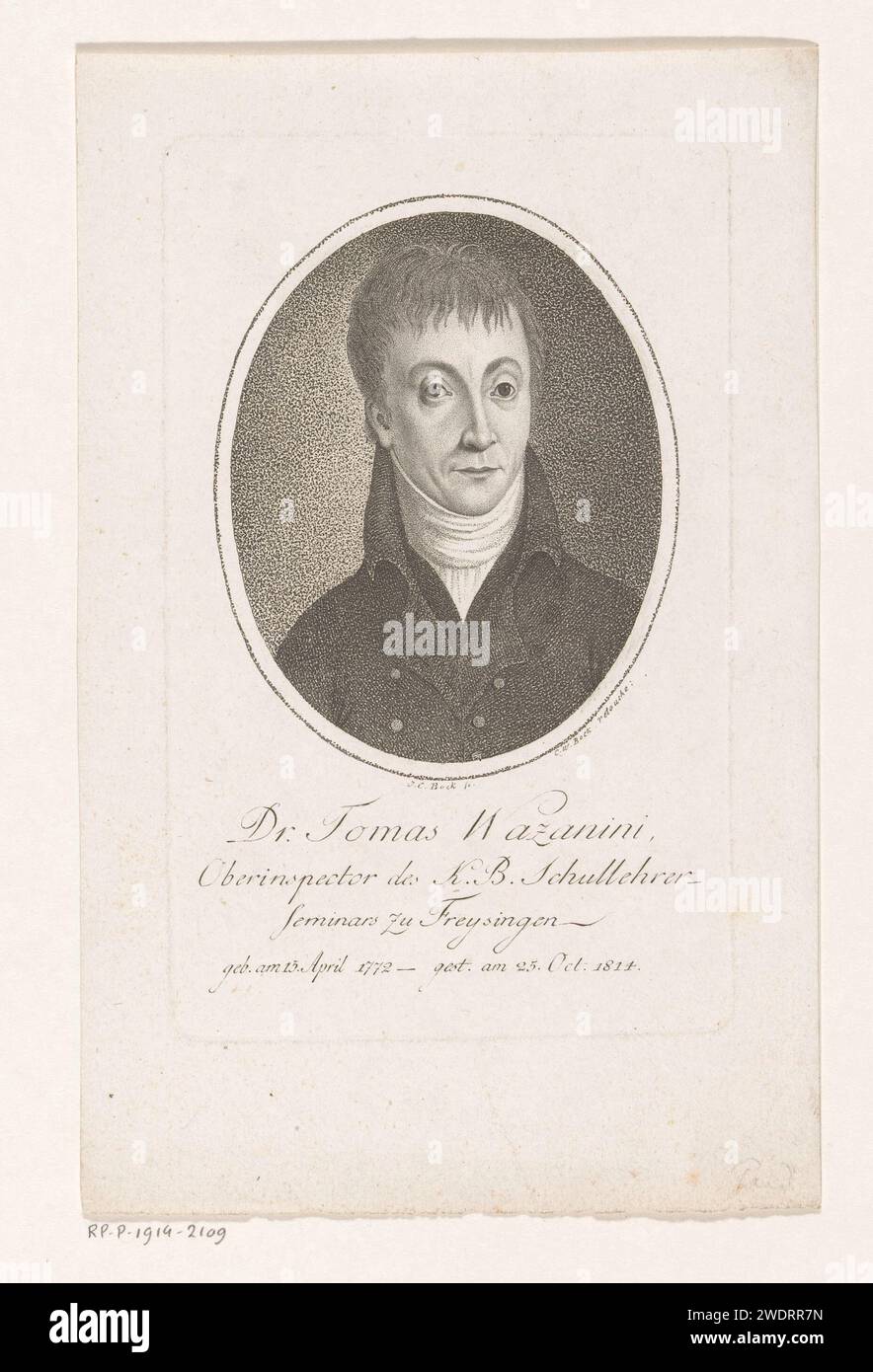 Portret van Thomas Wazanini, Johann Carl Bock, 1814 - 1836 print ...