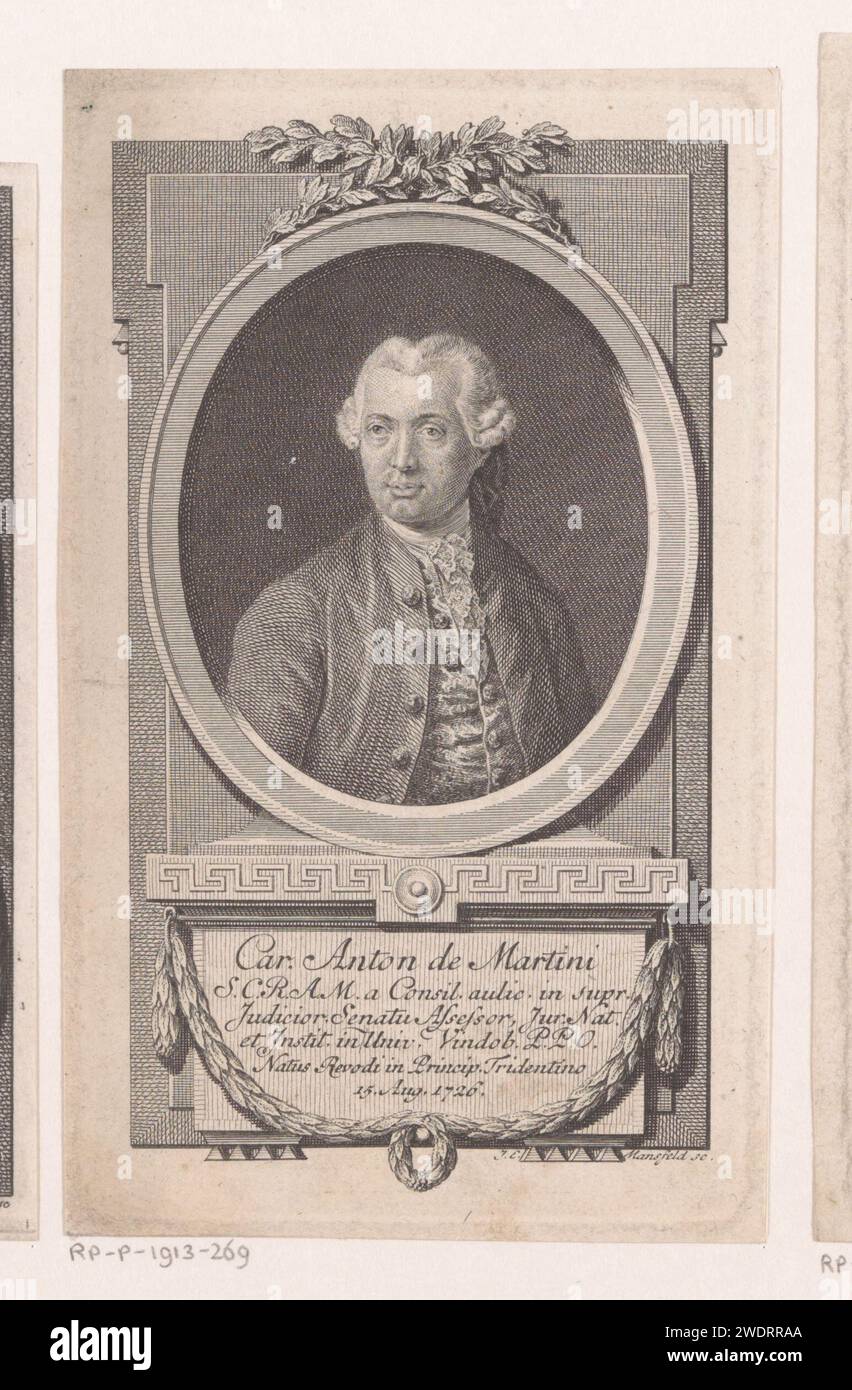 Portrait van Karl Anton Martini, Johann Ernst Mansfeld, 1749 - 1796 print paper etching ...