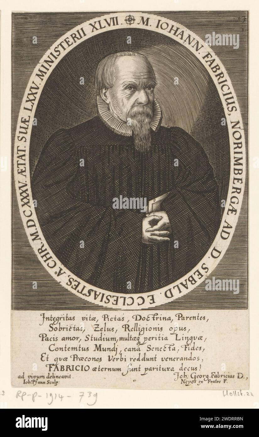 Portrait van Johann Fabricius, Johann Pfann, 1648 - 1663 print paper ...