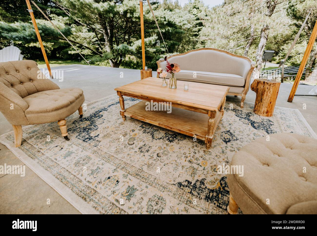 chairs, sofa, carpet coffee table at lounge area, wedding reception ...