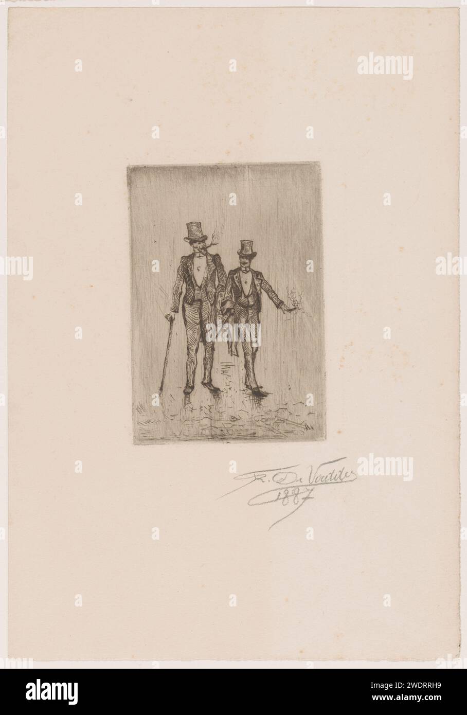 Two men in a rokk costume with walking stick and cigar, Frans de Vadder ...