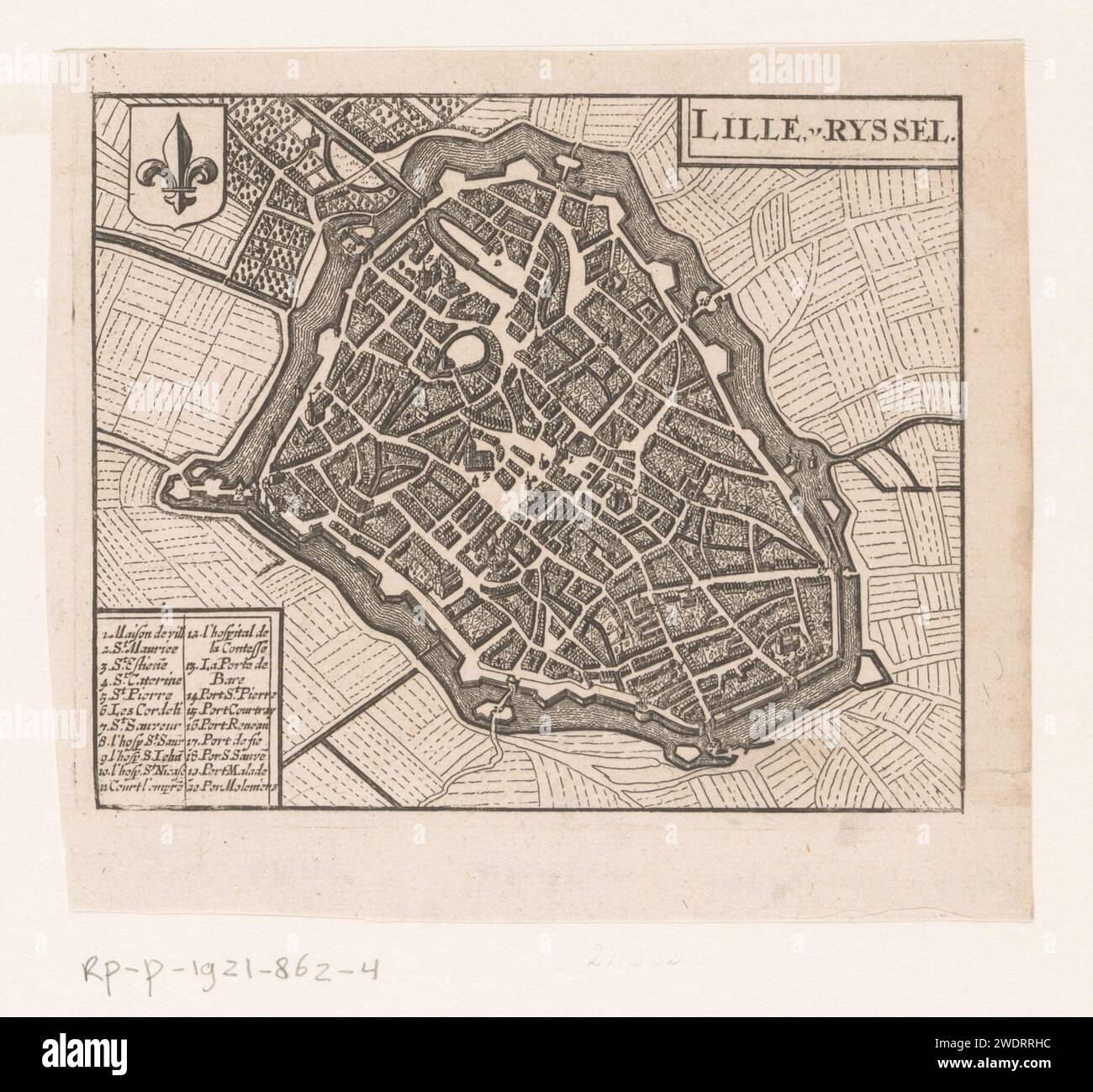 Map of Lille, Anonymous, 1652 - 1662 print paper etching maps of cities. fortified city Lille ...