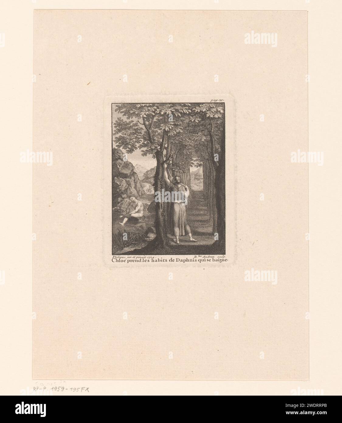 Chloë steals the clothes of Daphnis, Benoît Audran (I), after Philippe ...