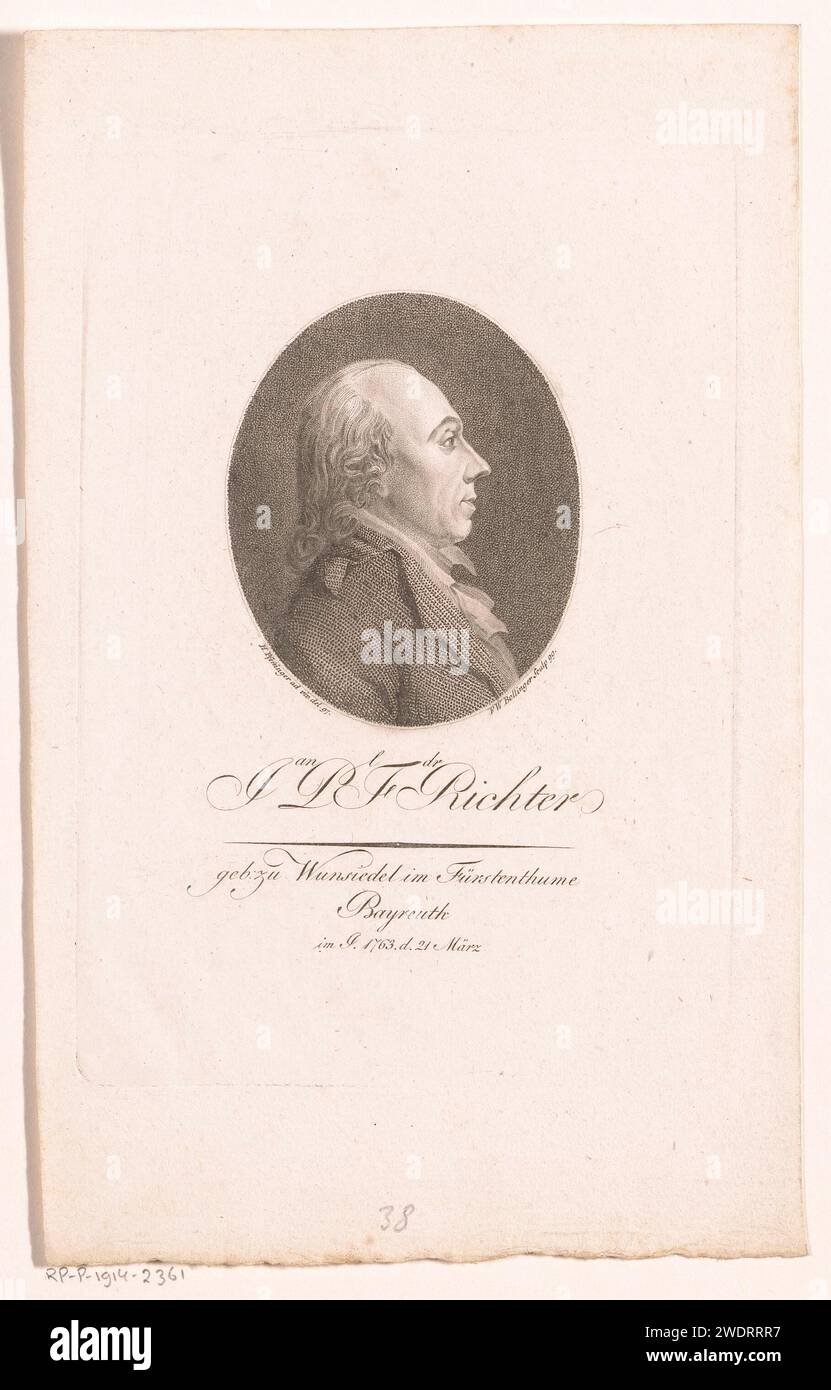 Portrait van Jean Paul, Friedrich Wilhelm Bollinger, after Heinrich ...