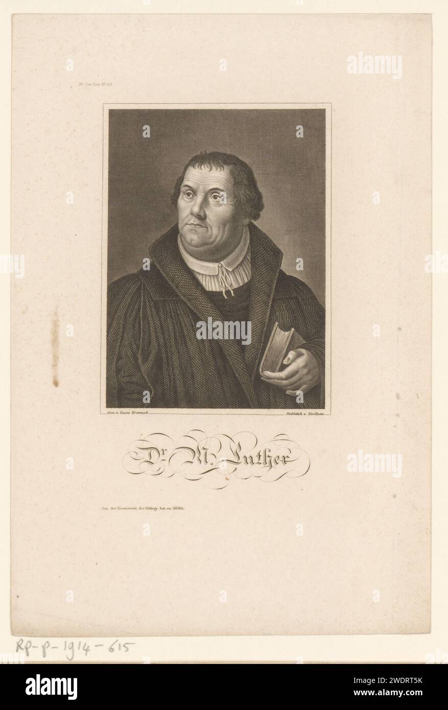 Portrait van Martin Luther, Johann Georg Nordheim, After Cranach, 1840 ...