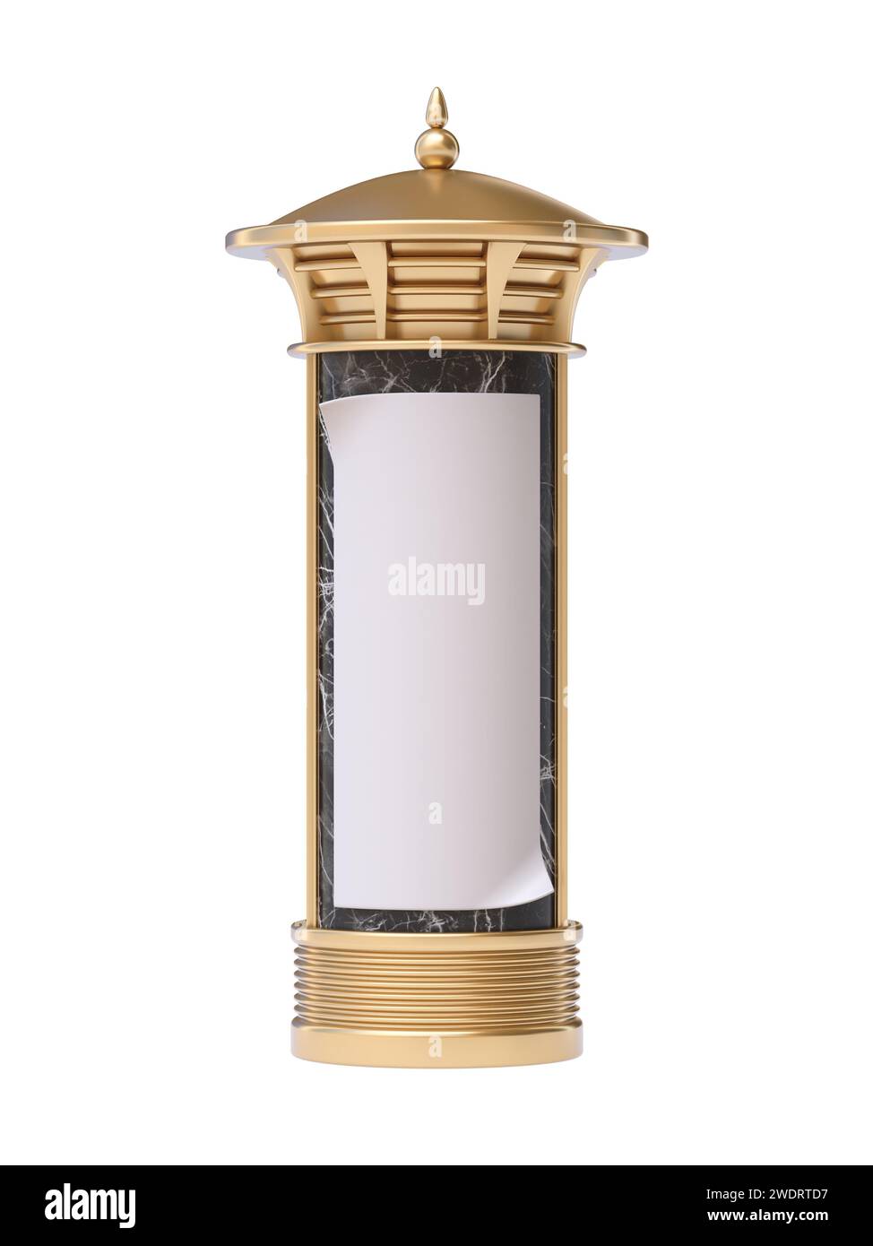 Golden advertising column 3D rendering illustration isolated on white ...