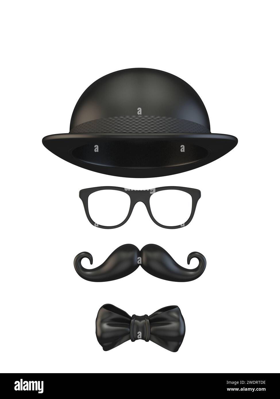 Black man mask with hat, glasses, mustache and bow tie 3D rendering ...
