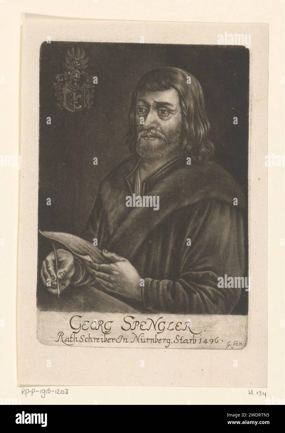 Portrait van Georg Spengler, Georg Fennitzer, 1656 - 1722 print paper ...