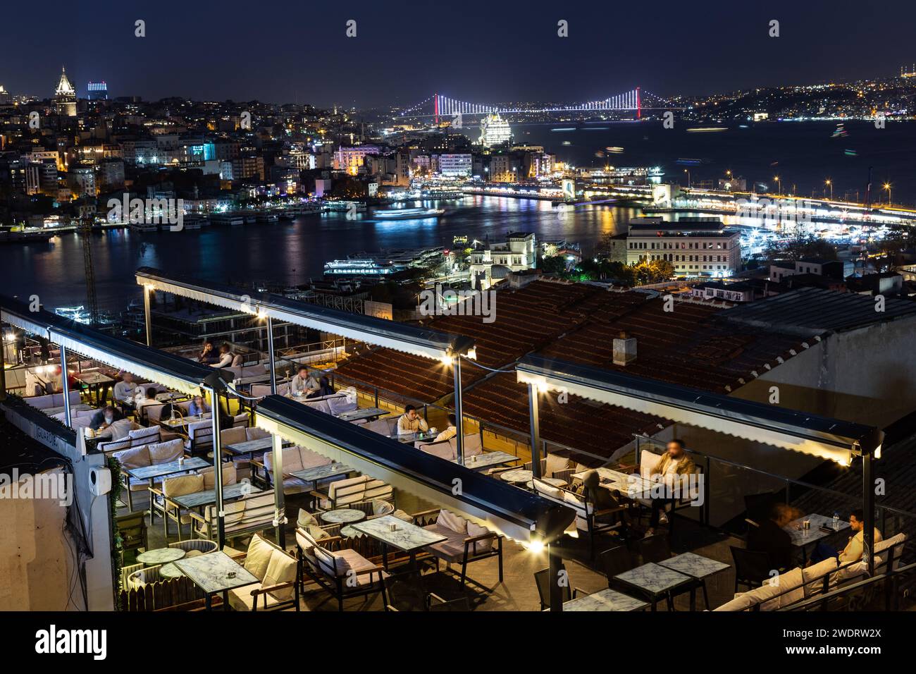 Rooftop restaurant and Istanbul's night cityscape Stock Photo - Alamy