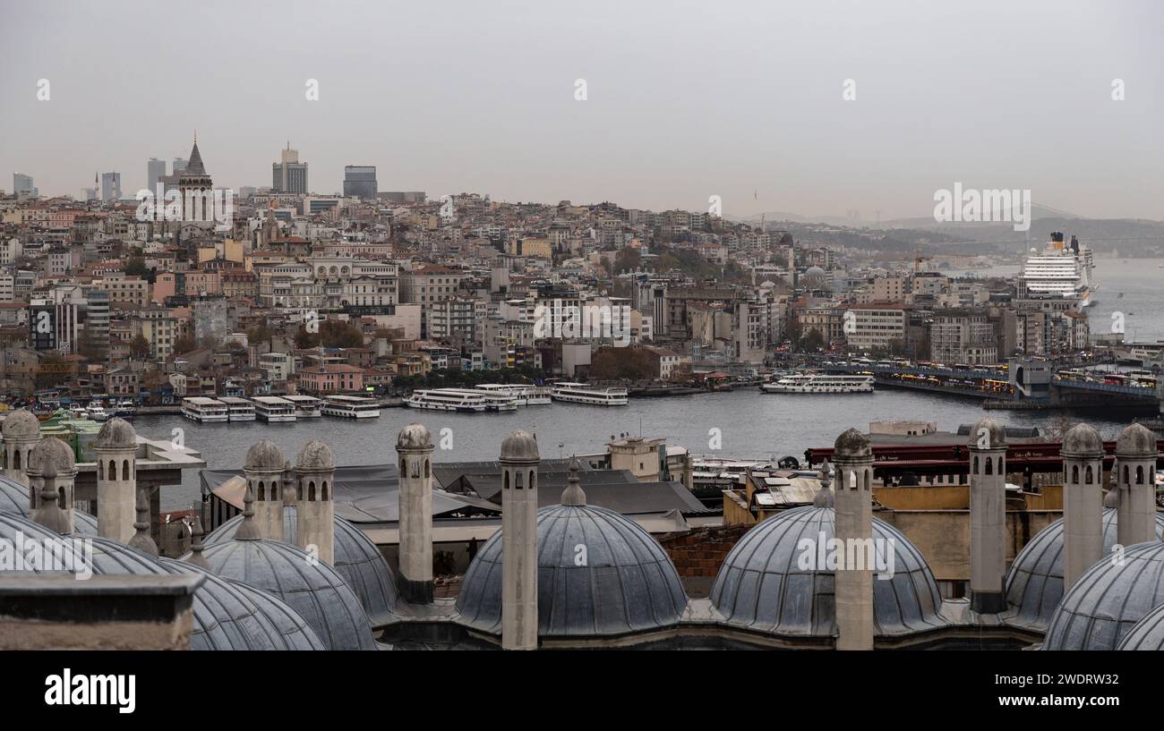Istanbul's cityscape viewing the Galata tower and Bosphorus Stock Photo ...