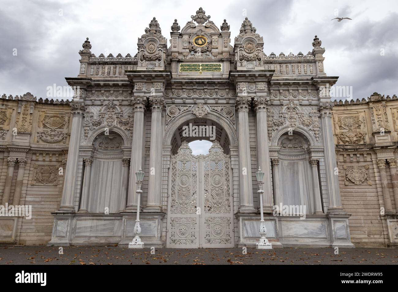 White gate of the Dolmabahçe Palace, in Istanbul, Turkey Stock Photo ...
