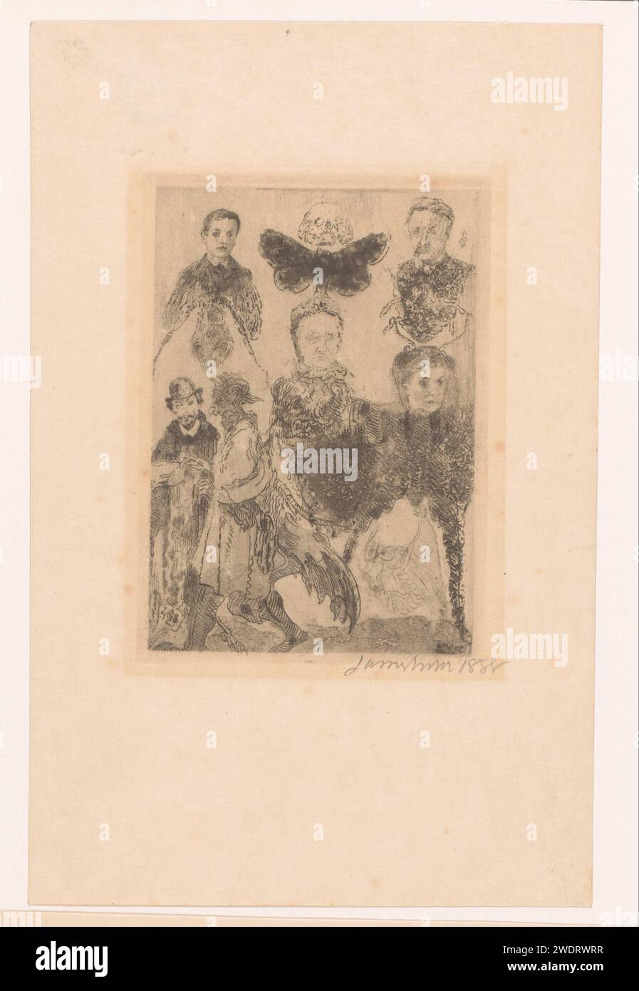 Figures with body parts of insects, James Ensor, 1888 print paper ...