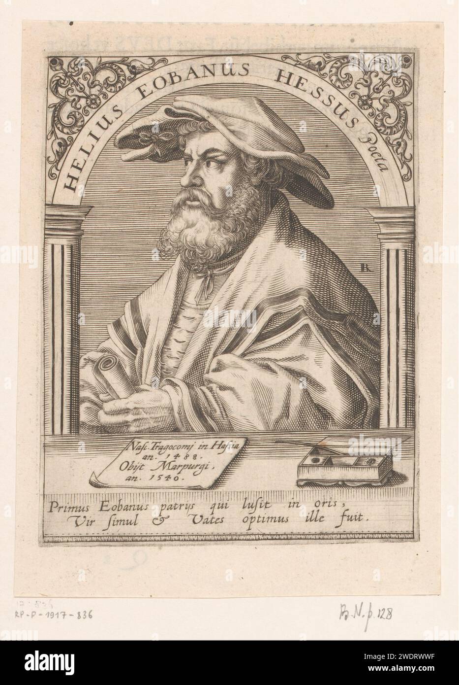 Portret van Elius Eobanus Hesso, Robert Boissard, 1597 - 1599 print ...