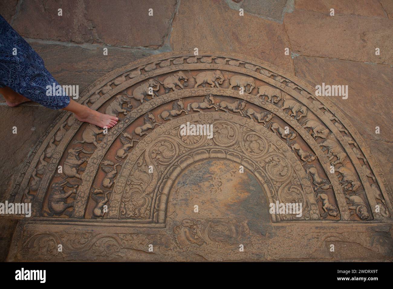 Stone threshold with ornaments before the entrance to the The te Stock ...