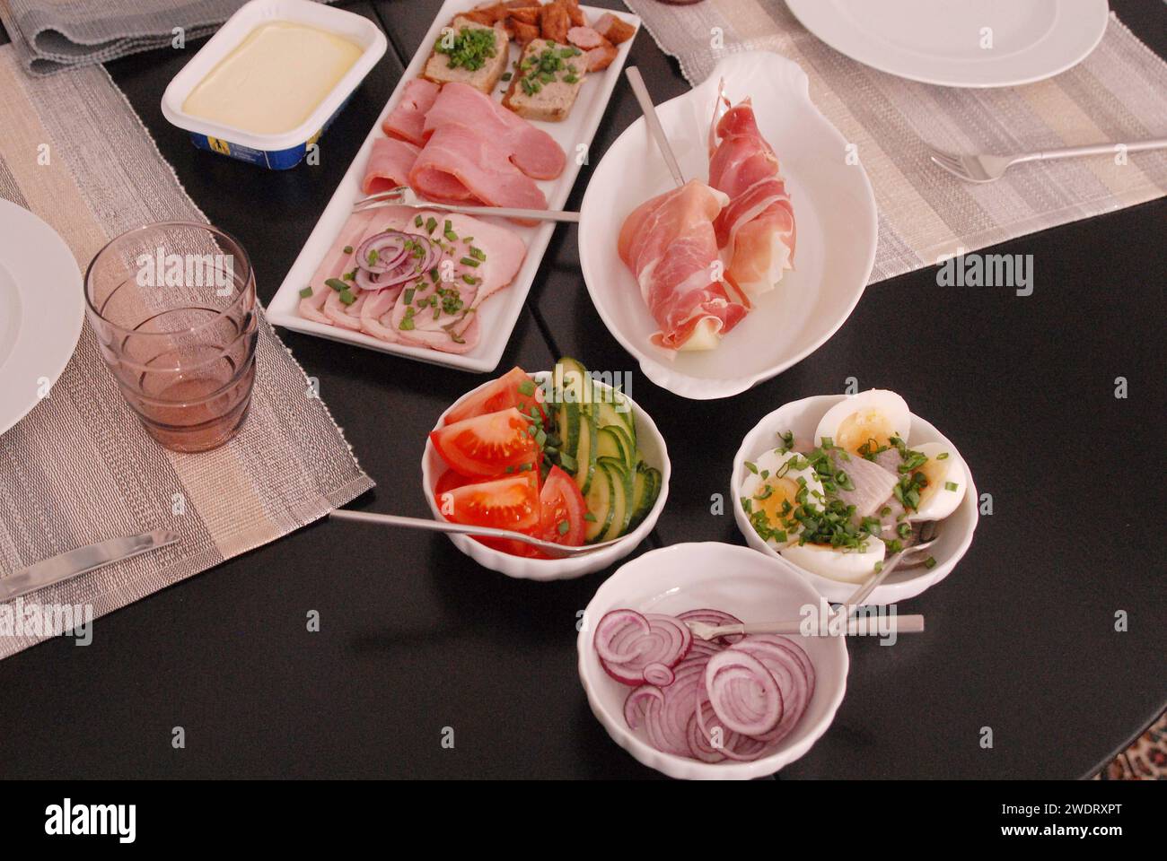 Copenhagen /Denmark / 29 October 2021 /Cold lunch table with ham ...