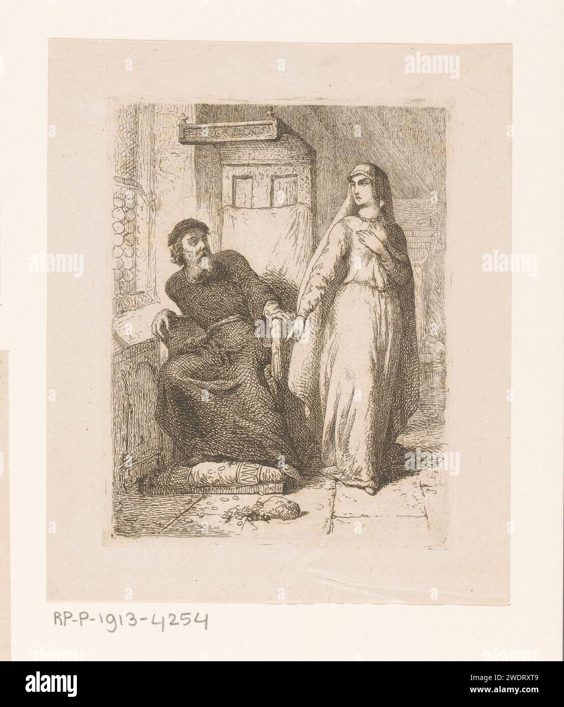 Bruno and his daughter Laura, Johan Bernhard Wittkamp, 1857 print After the death of her husband ...