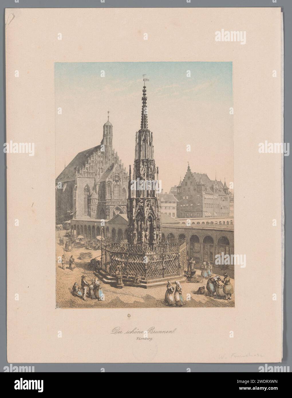 View of the Schöner Brunnen in Nuremberg, William French, 1825 - 1898 ...