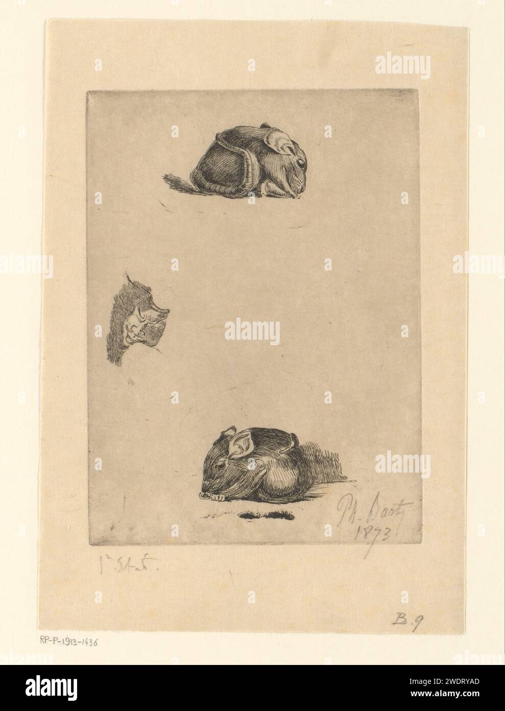 Two views of a wooden statue of a rat and a Japanese mask, Philippe ...