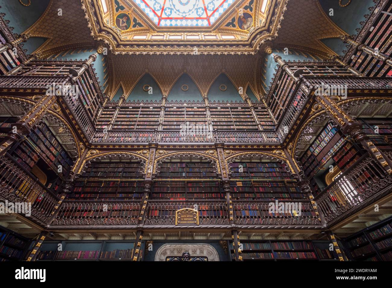 Beautiful interior of old traditional portuguese library in Rio Stock ...