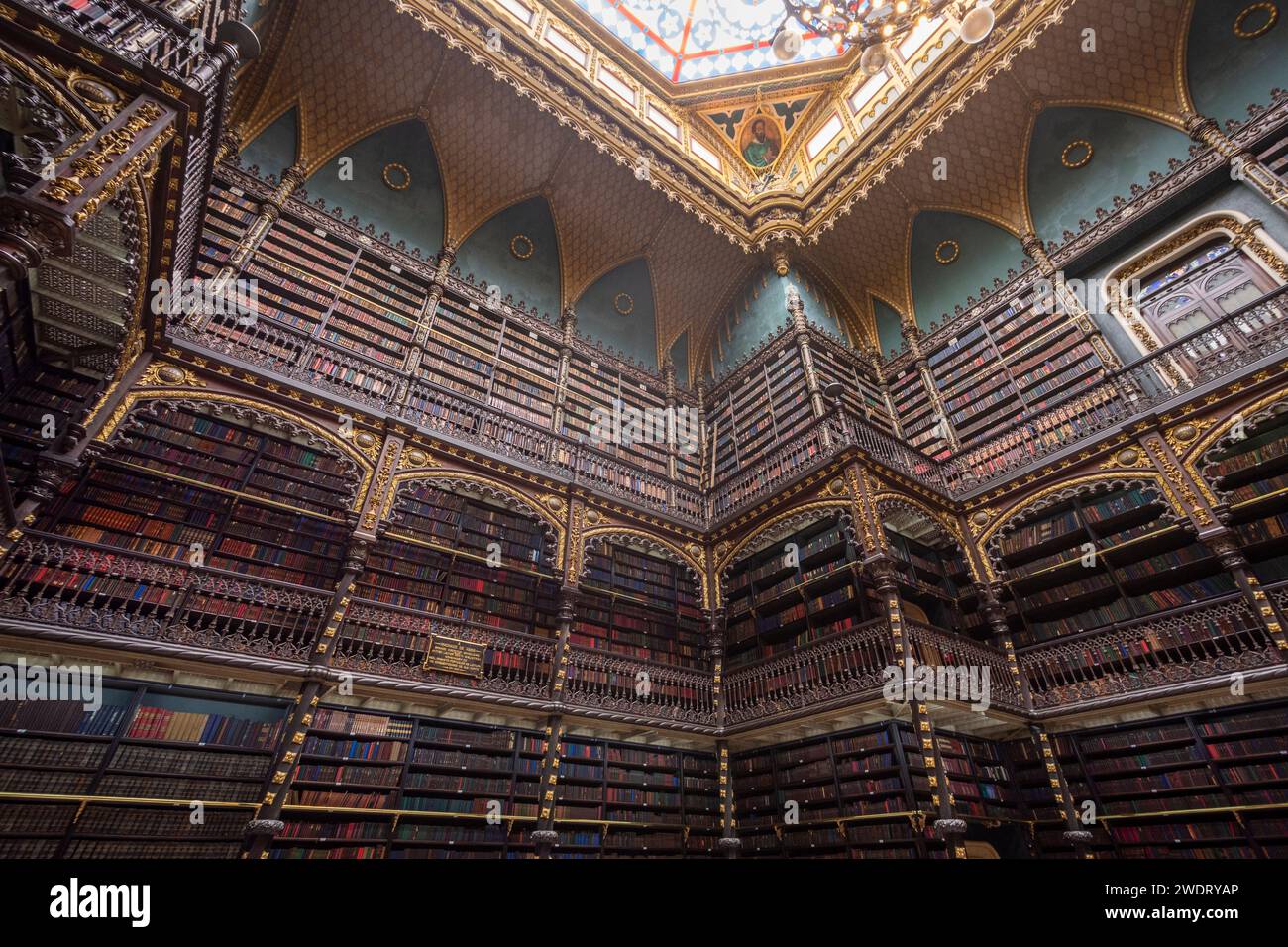 Beautiful interior of old traditional portuguese library in Rio Stock ...