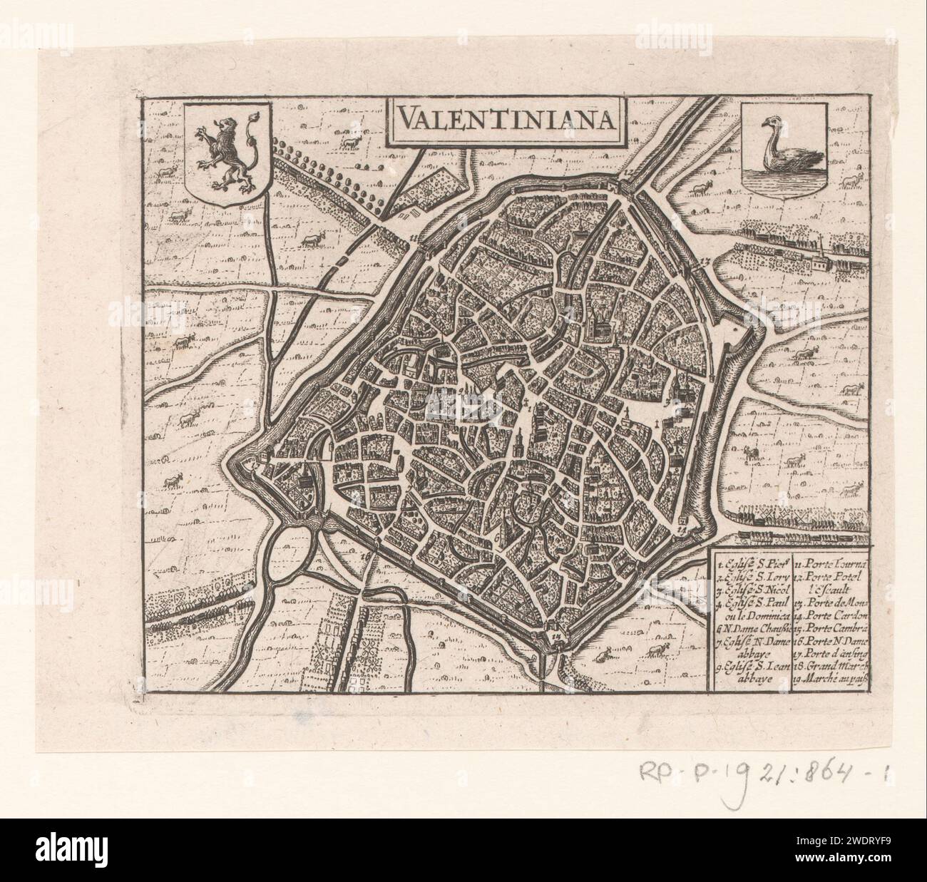 Map of Valenciennes, Anonymous, 1652 - 1662 print Numeric legend right ...