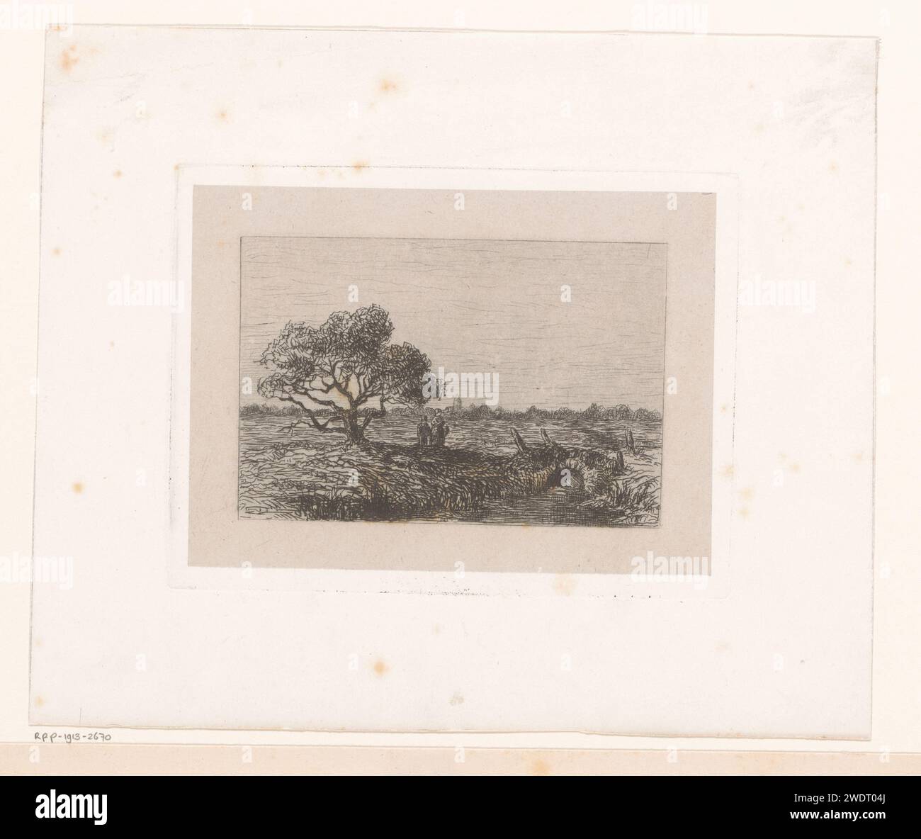 View of the Kempen with tree and two figures at a bridge, Emilie Rolin ...