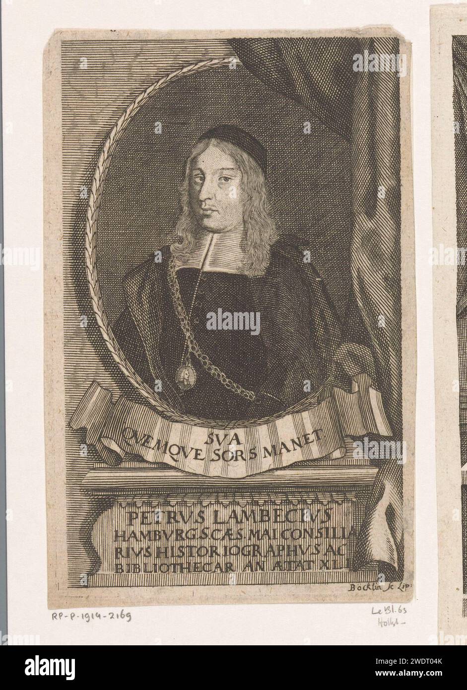 PortraT van Peter Lambeck, Johann Christoph Boecklin, 1669 - 1709 print Leipzig paper engraving ...