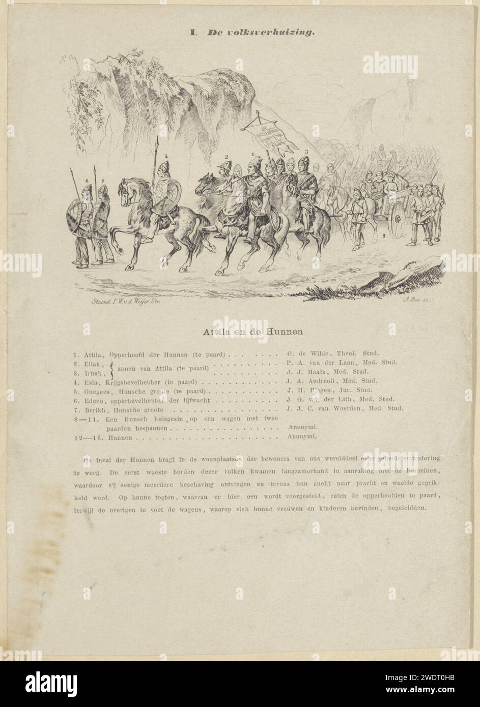 Program masked the student Attila one de Hunnen, Jan Bos, 1861 print An ...