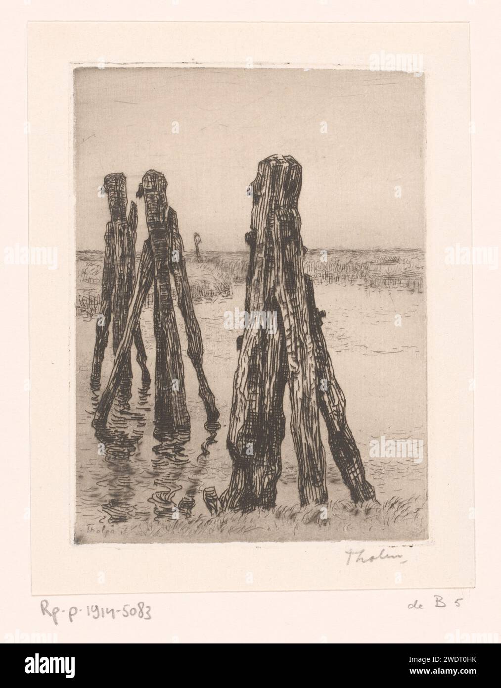 Three Meerpalen in Low Water, Willem Bastiaan Tholen, 1870 - 1914 print ...