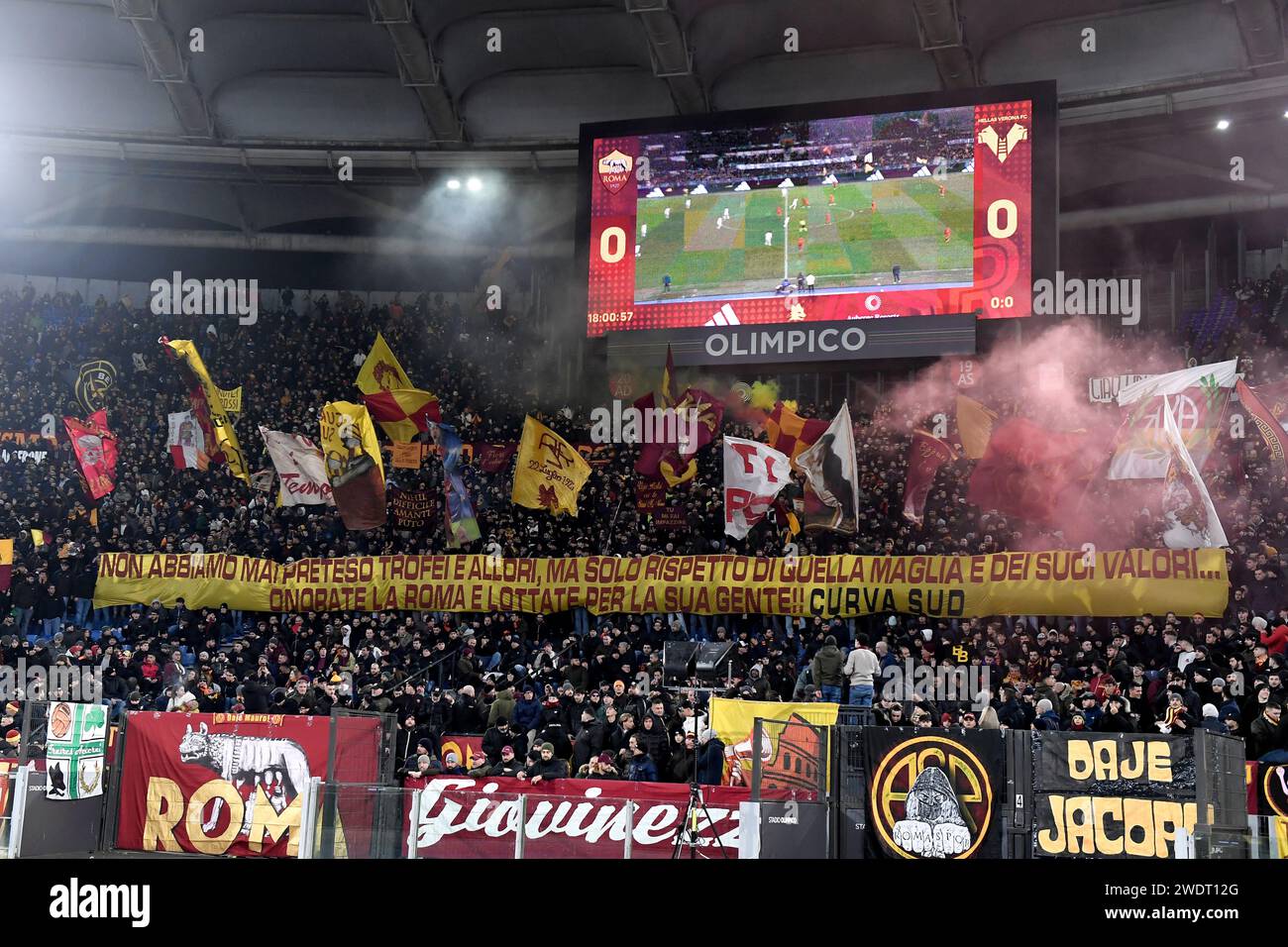AS Roma fans show a banner during the Serie A football match between AS ...