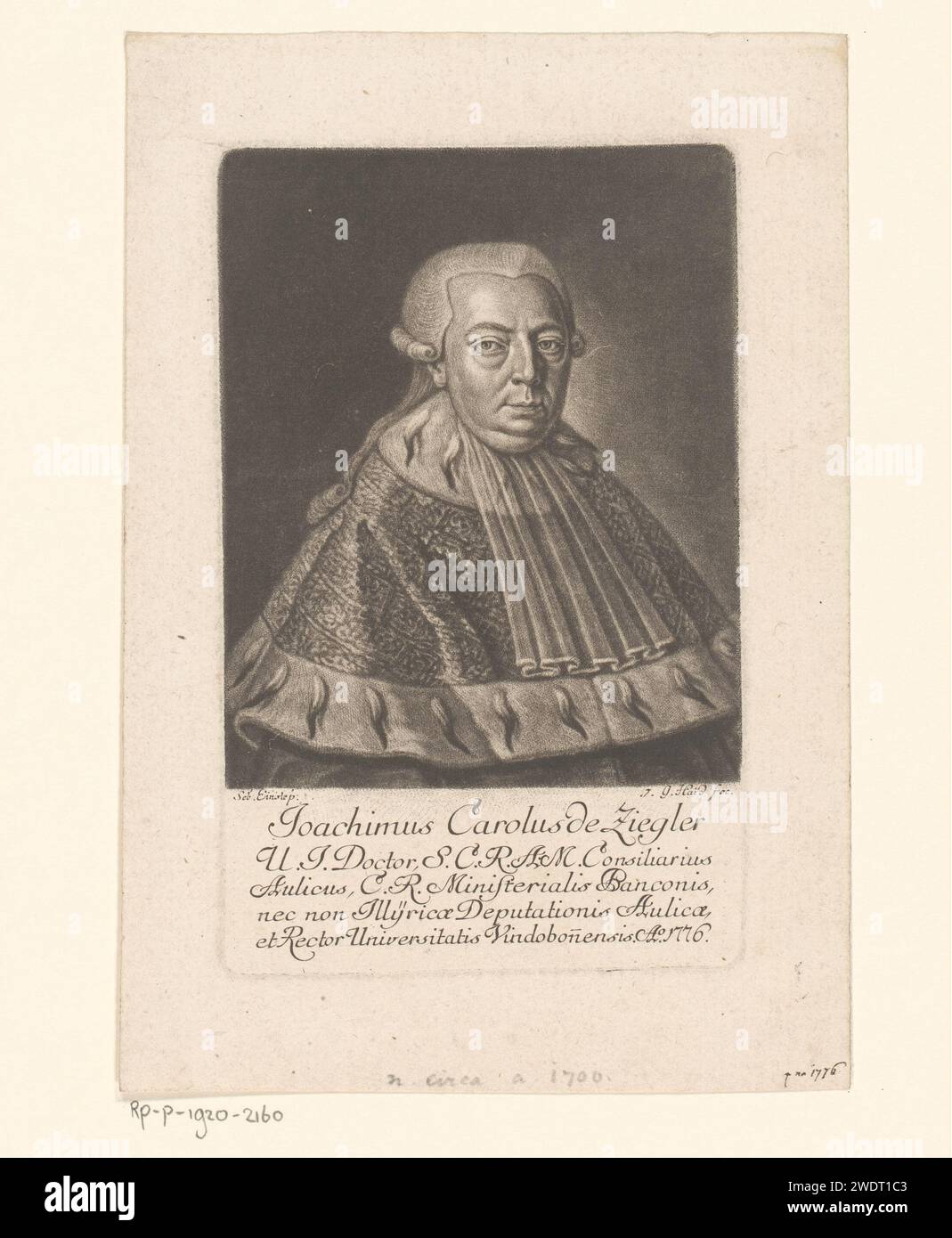 Portrait of Joachim Carolus de Ziegler, Johann Gottfried Haid, 1721 ...
