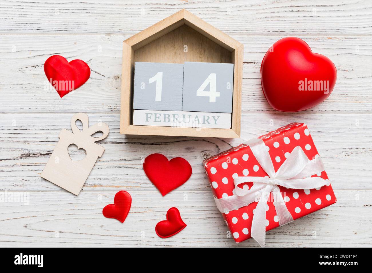 Valentine Day theme with wooden block calendar. Greeting card template ...