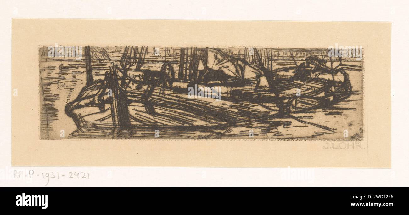 Moored ship, Johannes Löhr, 1892 - 1928 print paper etching ships (in ...