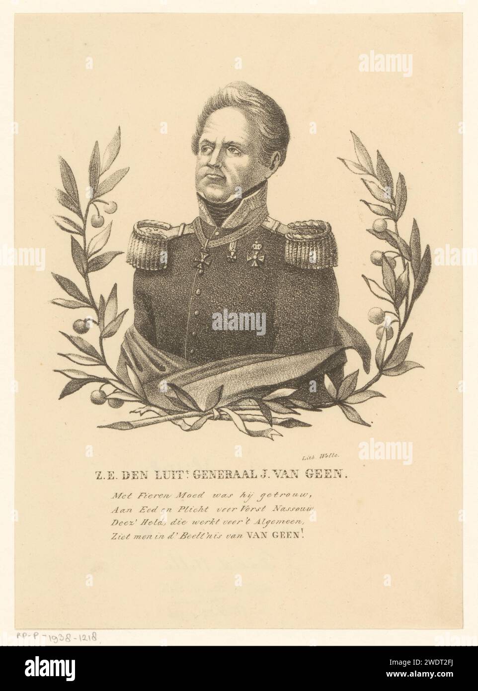 Portrait of Josephus Jacobus van Geen, David Welle, 1846 print A wreath ...