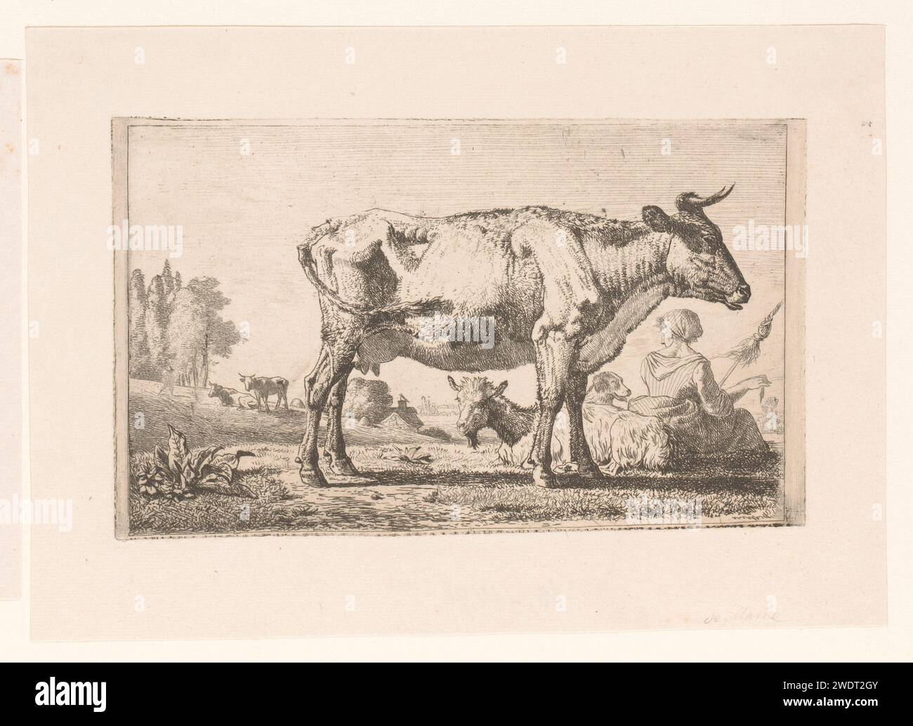 Landscape with cow and goat at a spinster, Jean Louis Demarne ...