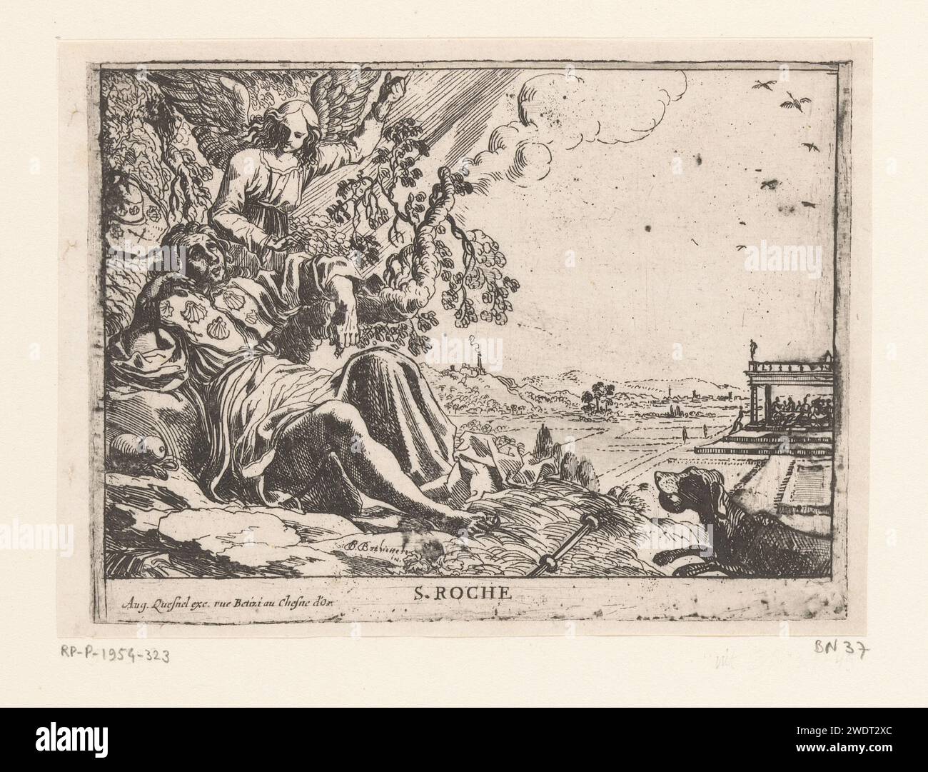 Holy Rochus van Montpellier in a landscape with dog, Pierre Brebiette ...