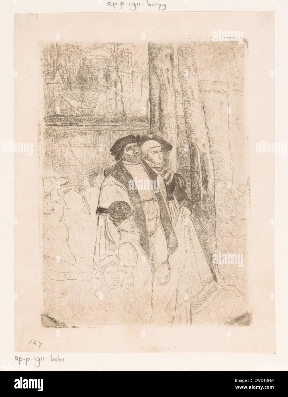 Walking civilians through the city, Henri Leys (Baron), 1865 print ...