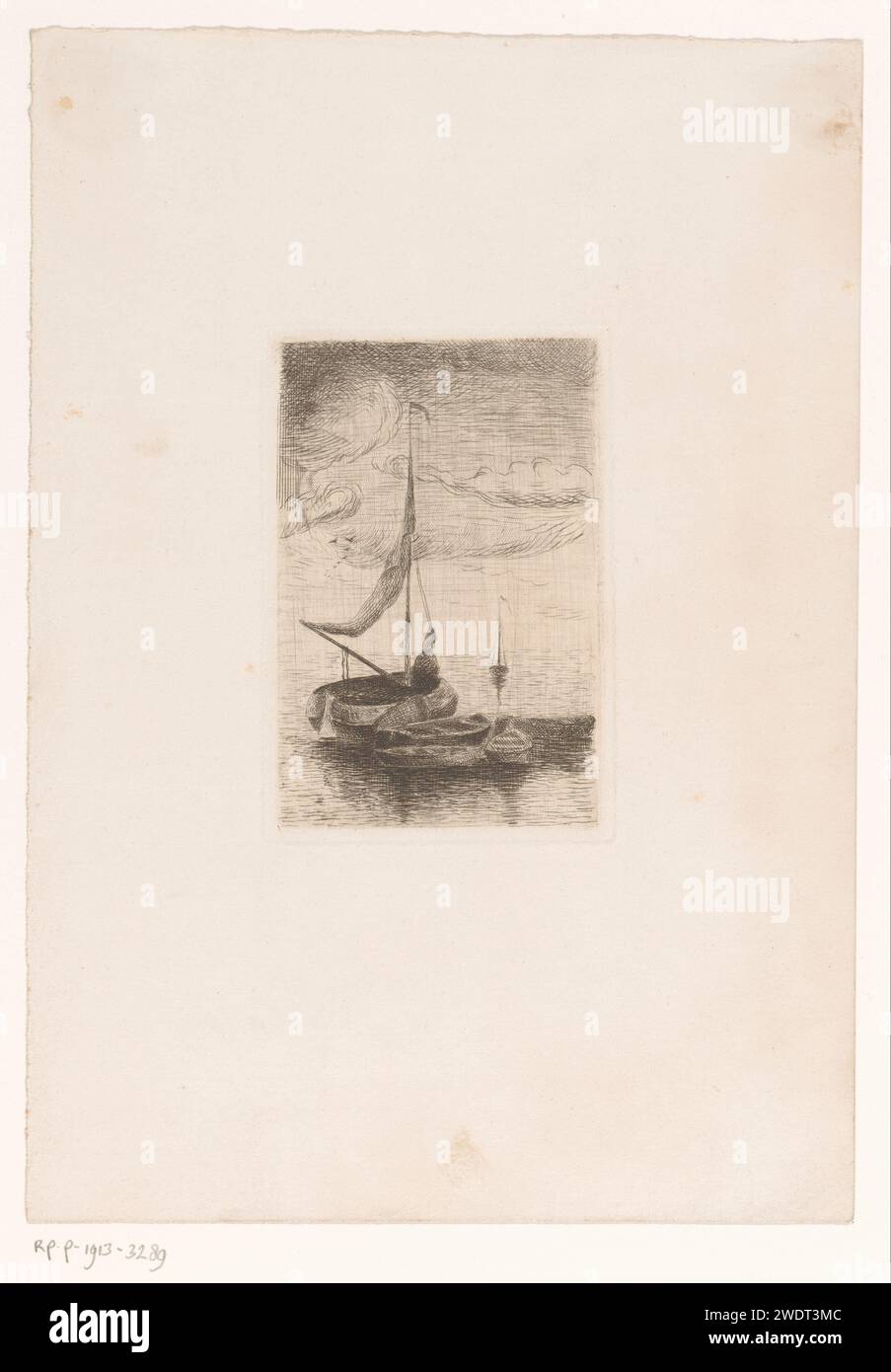 Boats on the water, Frans de Vadder, 1887 print paper etching sailing ...