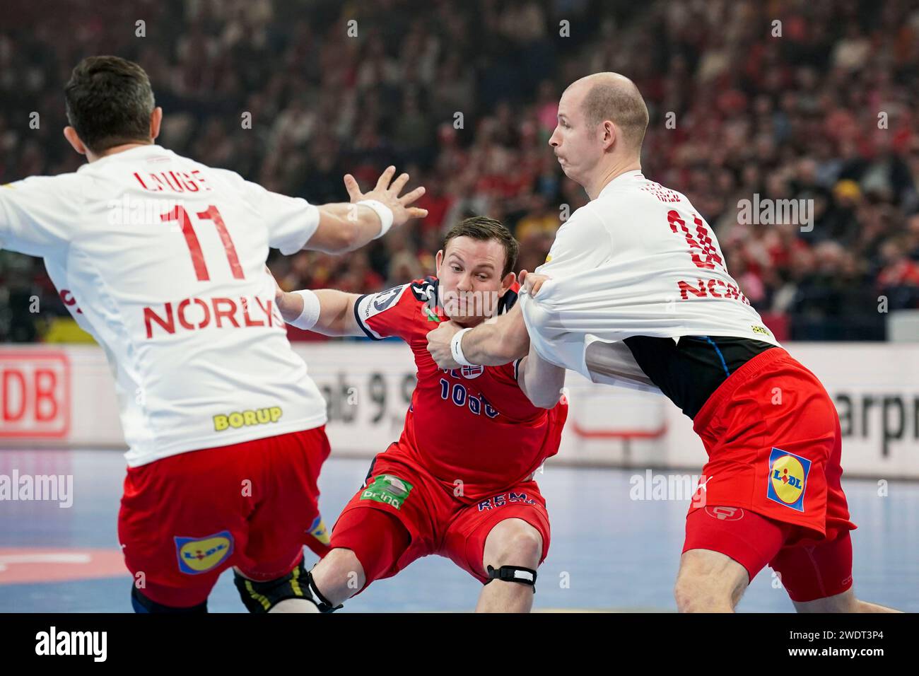Hamburg, Germany 20240121.Norwegian Sander Sagosen is stopped by ...