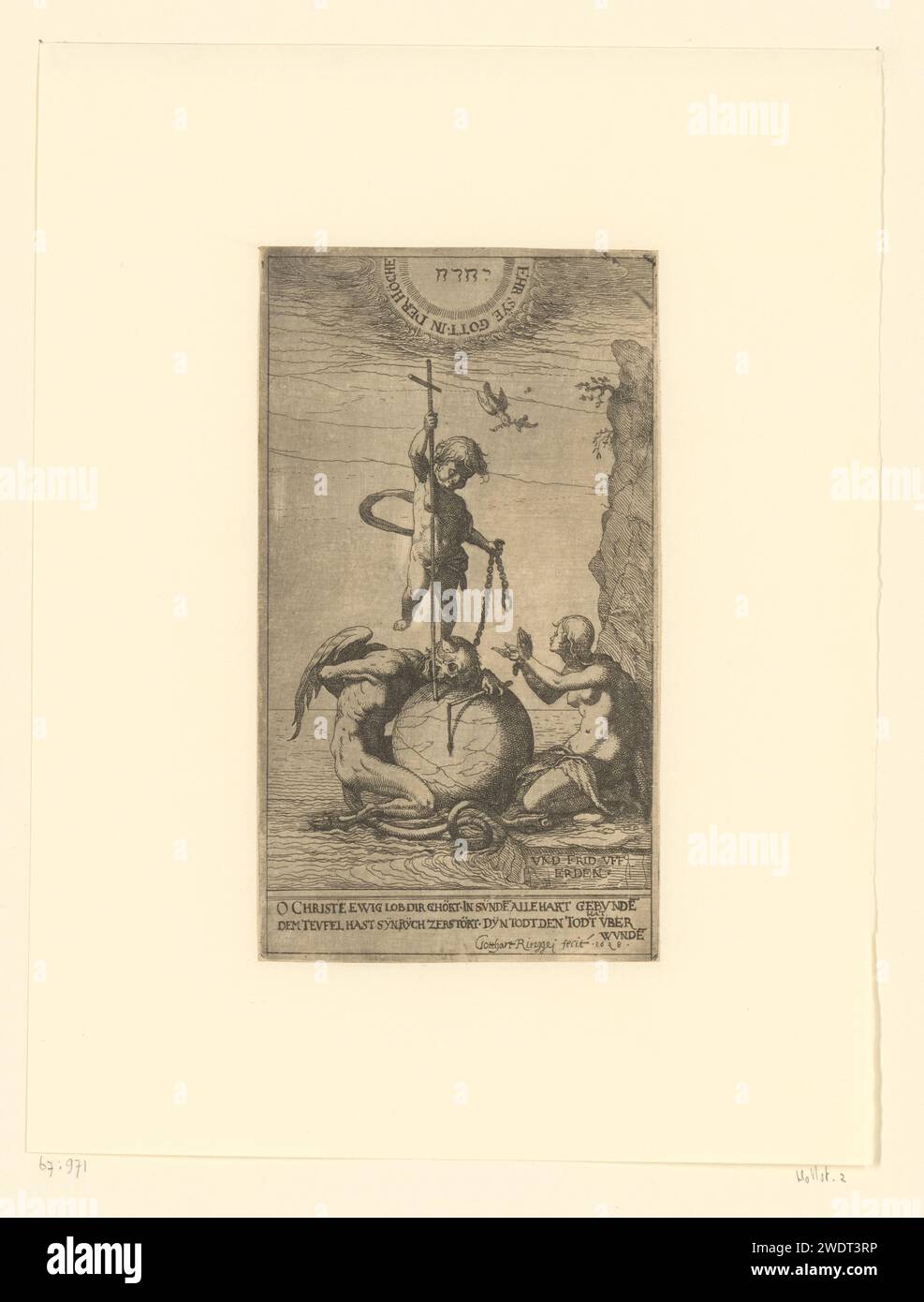 Allegory on the world liberated by Christ, Gotthard Ringgli, 1628 print paper etching Christ ...