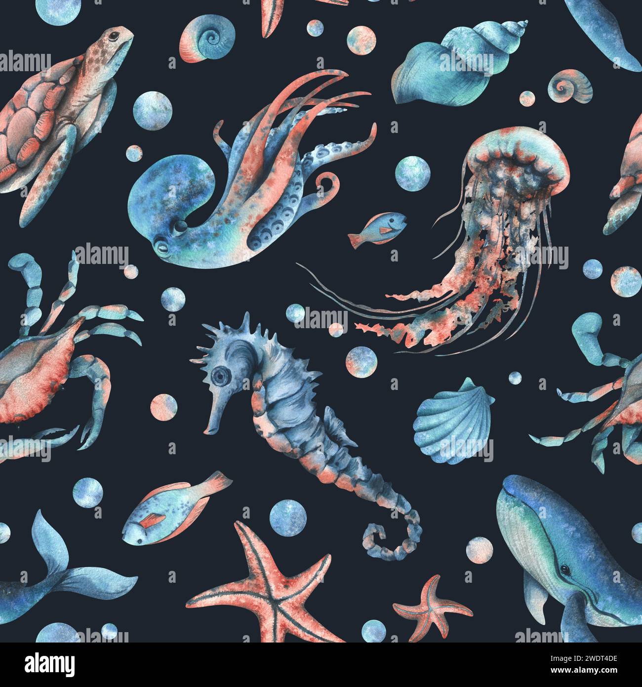 Underwater world clipart with sea animals whale, turtle, octopus ...