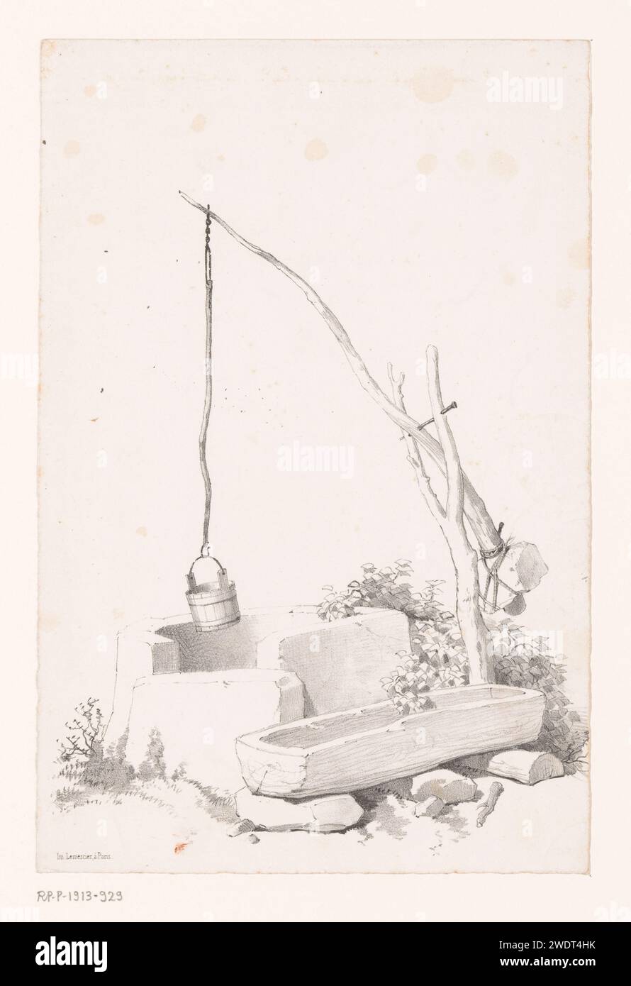 Water well with bucket and drinking bowl, Fortuné Férogio (attributed ...